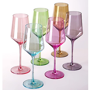 comfit Colored Wine Glasses Set Of 6-15oz Hand Blown Crystal Colorful Wine Glasses With Long Stem and Thin Rim,Red/White Wine glasses,Perfect Colored Wine Stemware for Wine Lover in Birthday,Party