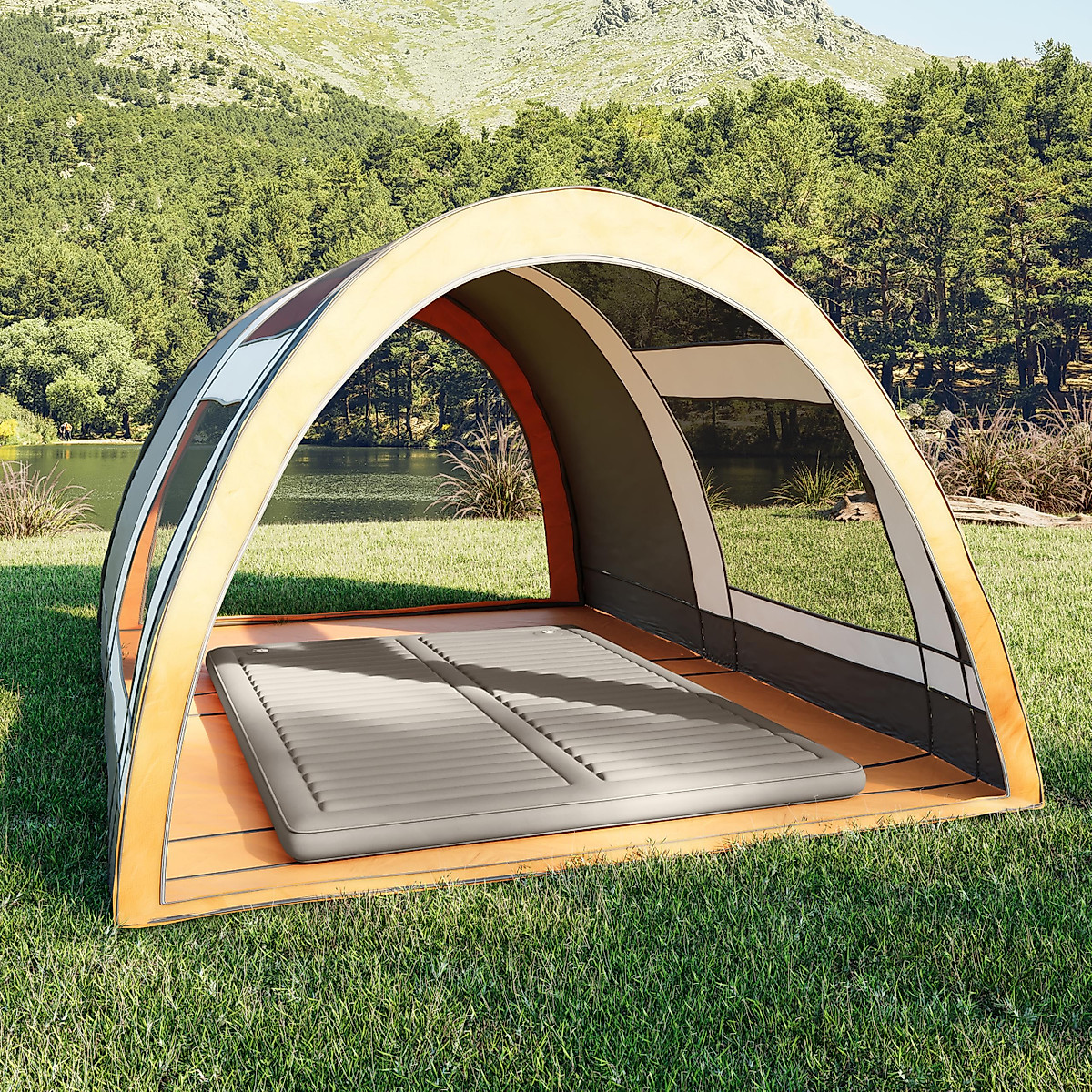 TopAire 4" King Size Mattress Topper with Dual Individual Adjustable Air Support Chambers, Raised Edge Support, High-Speed Inflation Pump