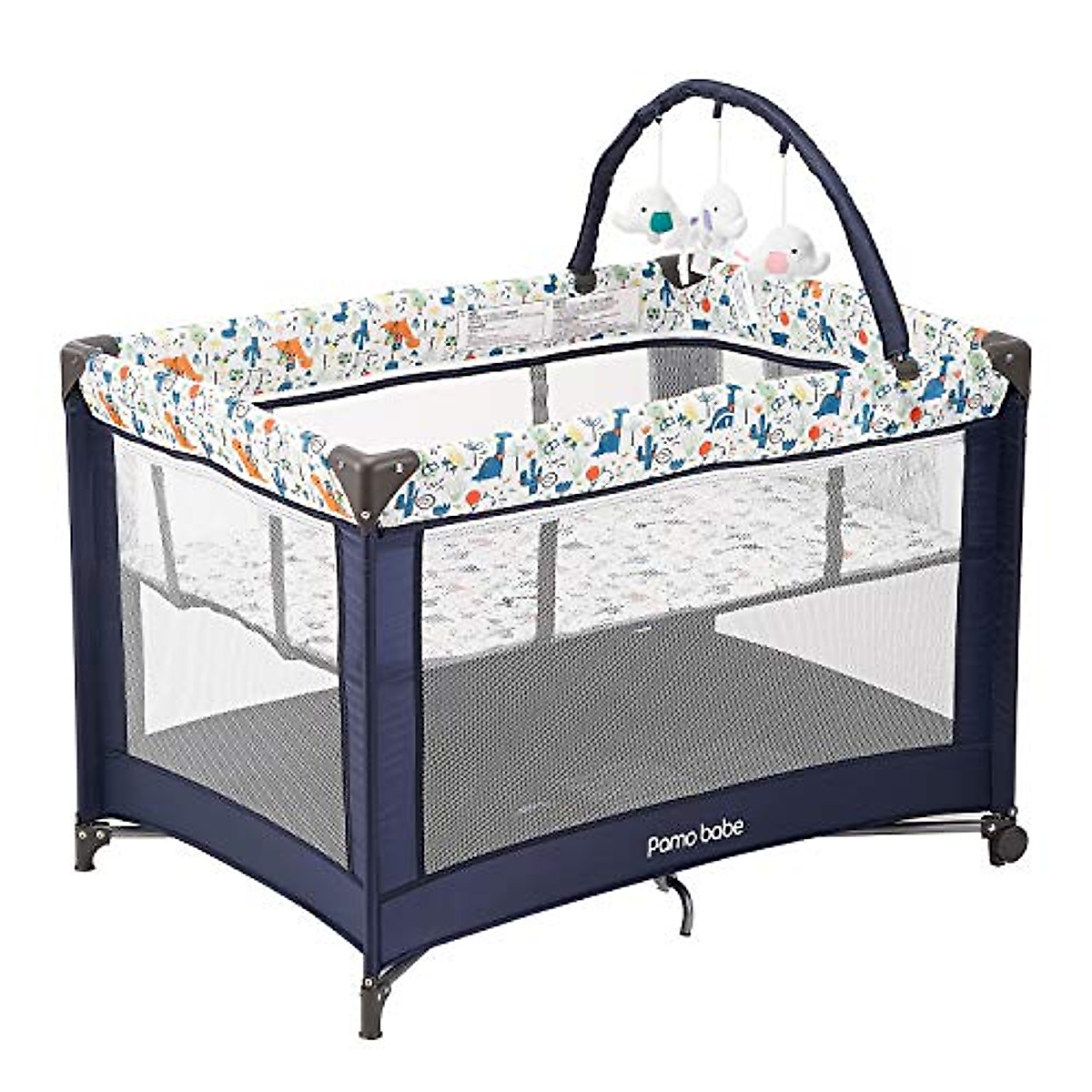 Pamo Babe Portable Playard,Sturdy Playard with Padded Mat and Toy bar with Soft Toys