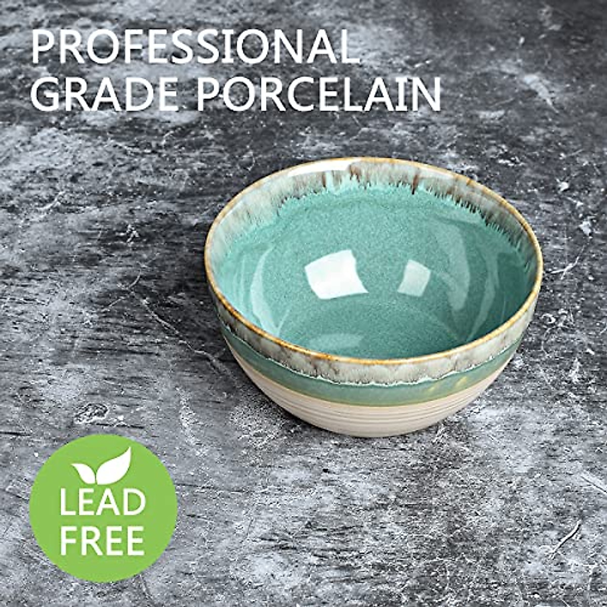 Bosmarlin Ceramic Soup Bowl Set of 4, 26 Oz, Stoneware Cereal Bowl for Oatmeal, Salad, Dishwasher and Microwave Safe, Reactive Glaze (Green, 6 in)