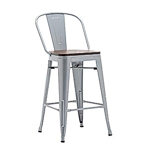 Andeworld Metal Bar Stools Counter Height Stools Dining Chairs High Back Industrial Barstools Set of 4 (30inch,Silver)