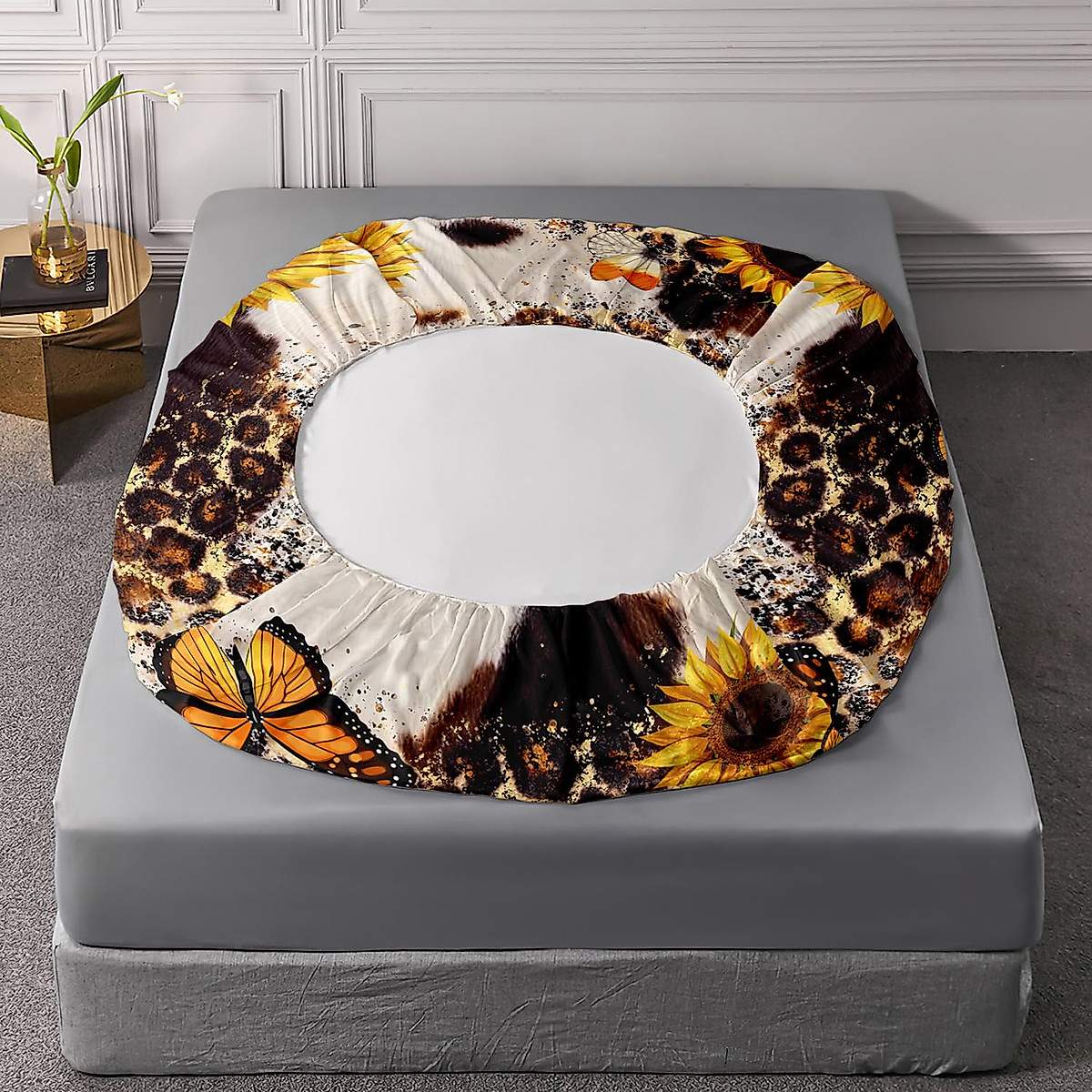 BSNTHO Leopard Print Sheet Set Twin Size 4 Piece, Sunflower Sheets for Girls Boys Kids Teens with 2 Pillowcases and 16" Deep Pocket, Butterfly Bedding Set Microfiber Ultra Soft Skin Friendly