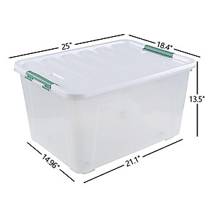 Qskely 80 L Large Clear View Plastic Storage Bin with Lid and Secure Latching Buckles, 4-Pack Wheeled Clear Storage Boxes