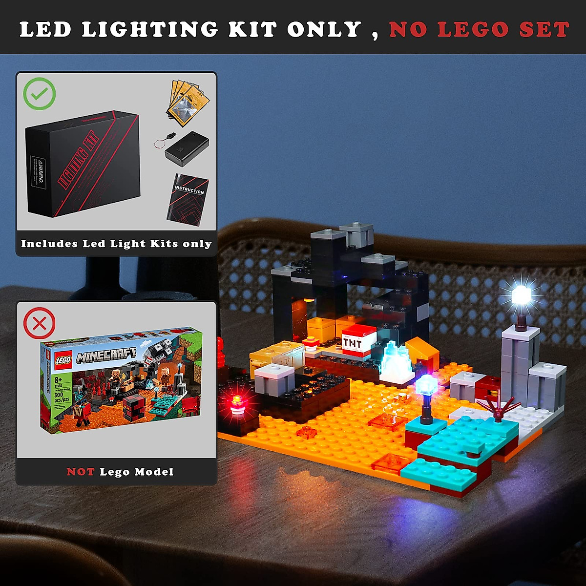 Xunsan LED Light Kit for Lego Minecraft The Nether Bastion 21185 Building Blocks, Lighting Kit Designed for Lego 21185 Set, Standard Version - NOT Included Lego Model