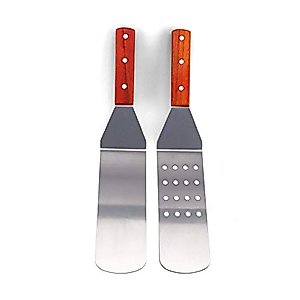 Ifavor123 Set of 2 Grilling Spatulas for BBQ Use Indoor Outdoor Stainless Steel Grill Cooking Turners