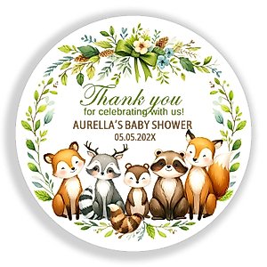 Personalized Customized Labels Tags,Customizable Stickers Woodland Animals Baby Shower Thank You Favors Classic Round Sticker for Business Custom Made Stickers, 100 Stickers2X2"