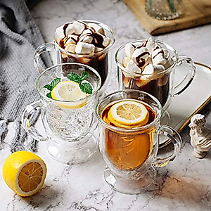 BTaT- Coffee Mug, Coffee Glass, Large, Set of 4 (16oz, 500ml), Double Wall Glass Coffee Cups, Tea Cups, Latte Cups, Glass Coffee Mug, Beer Glasses, Latte Mug, Clear Mugs, Glass Cups,Mother's Day Gift