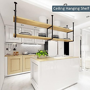 Lonmrrton Pot Pan Rack Kitchen Hanging Shelf, Ceiling Mounted Storage Rack 2 Layer Floating Decorative Shelves, Wine Rack Display Stand for Living Room Restaurant Bar (Size : 100x30x80cm)
