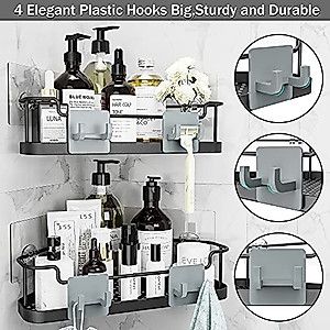 Orimade Corner Shower Caddy Organizer Basket with Hooks Adhesive No Drilling Wall Mount Bathroom Shelf Shampoo Holder Storage Rack Rustproof, 2 Pack-Black, Only for 90-Degree Corner