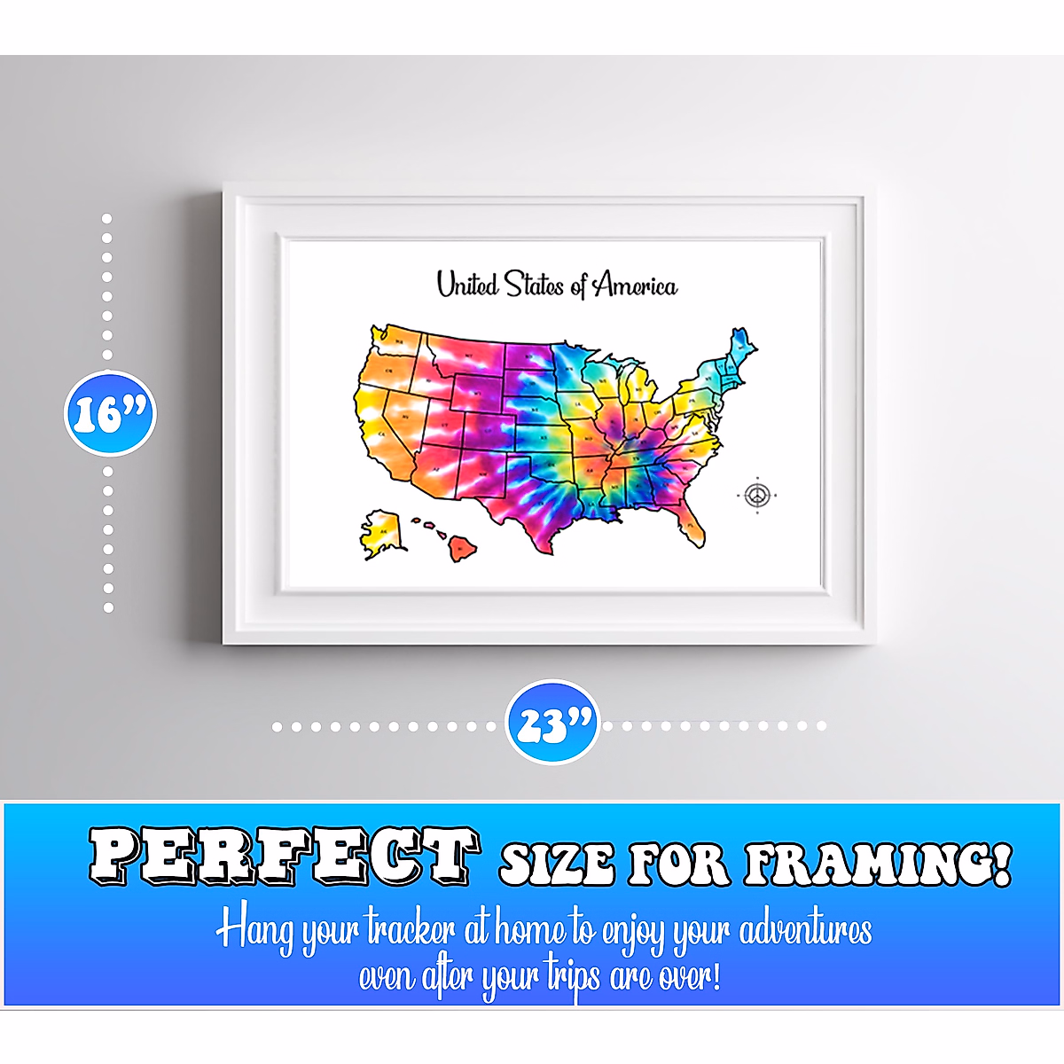 Scratch Off United States Travel Map - Vibrant Tie Dye 50 Destinations Journey Tracker - Large 16x23 Inches Exploration Poster - USA Adventure Wall Art - Ideal Gift for Travelers and Vacationers