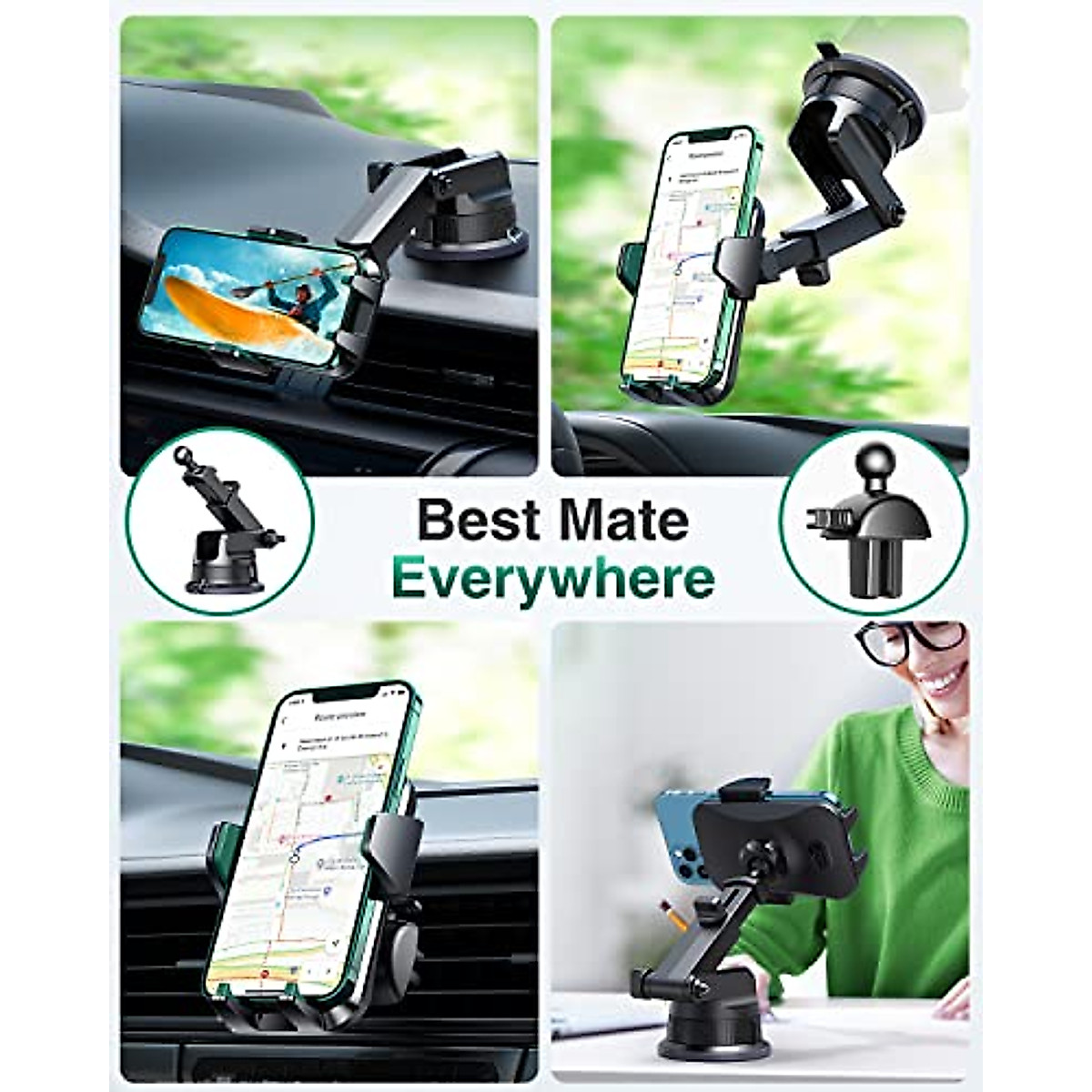 VANMASS [2023 Upgraded] Car Dashboard Phone Holder Mount [Super Suction Cup] Compatible for iPhone 13 Pro Max 12 11 X Xr 8 7 Plus Mini Se Universal Cell Phone Windshield Vent Handsfree Cradle，Green