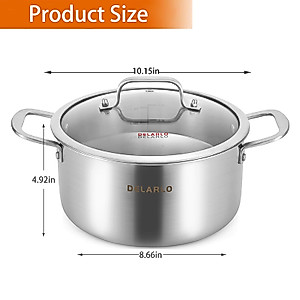 DELARLO Whole Body Tri-ply Stainless Steel StockPot 3.5QT, Cooking Pot 18/8 Food Grade, Durable Soup Pot with Glass Lid,Suitable for All stoves, Dishwasher-Safe