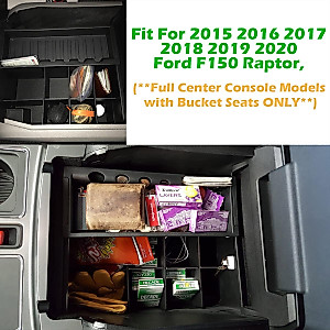EDBETOS Center Console Organizer Insert Dividers Compatible with Ford F150 Accessories 2015 2016-2019 2020 F-150 Armrest Interlock Secondary Storage ABS Material, Full Console w/Bucket Seats ONLY