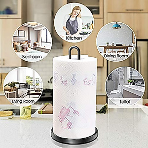 DDF iohEF Black Paper Towel Holders, Stainless Steel Paper Towel Holder, Paper Towel Stand Countertop Dispenser with Weighted Base - fits in Kitchen or for Bathroom