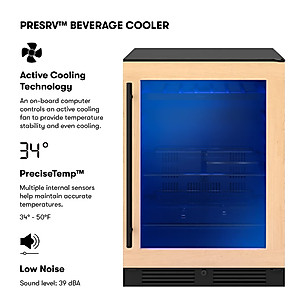 Zephyr Presrv Series 24 Inch Stainless Steel Freestanding or Built In Beverage Center 7 bottles, 108 12 oz cans (Door handle sold separately, and wood panel not included.)
