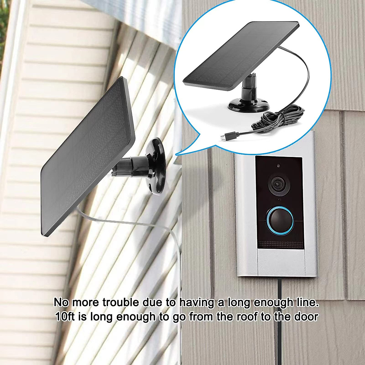 2 Pack Solar Panel Camera Charger Fit for SimpliSafe Outdoor Camera, Arlo Essential Spotlight/XL Spotlight VMC2030 VMA3600, Ring Spotlight Plus/Spotlight Pro Cam 5V 4W Fast Charging Cable Black