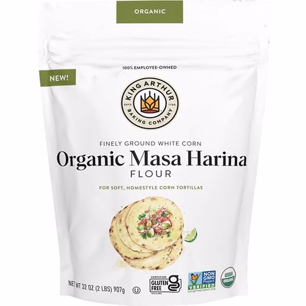 King Arthur Masa Harina, Certified Organic, Finely Ground, Non GMO Project Verified, Gluten Free, 2 lb