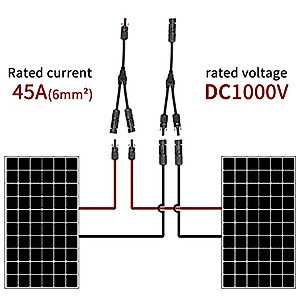 Solar Panel Y Branch Parallel Cable 2 Pairs, 45A Waterproof Solar 2 to 1 Adapter Cable Wire Male Female Connector, (MFF+FMM 2 Pair,30CM/0.98FT)