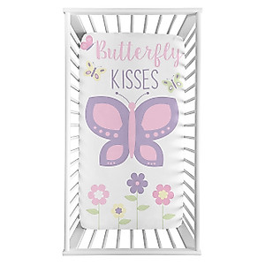 Sweet Jojo Designs Butterfly Girl Fitted Crib Sheet Baby or Toddler Bed Nursery Photo Op - Pink and Purple Floral Flower Garden Kisses