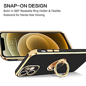 BENTOBEN Compatible with iPhone 12 Mini Case with 360° Ring Holder, Shockproof Kickstand Support Car Mount Women Men Non-Slip Protective Phone Case for iPhone 12 Mini 5.4", Black/Gold