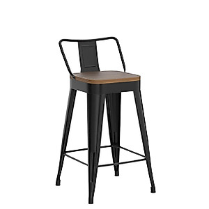 POINTANT Bar Stools Set of 4 Metal Bar Stool Counter Height Bar Stools Black, Modern 24" Bar Chairs with Back and Wooden Seat Bar Stools Counter Height