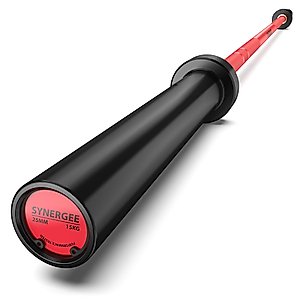 Synergee Games 15kg Colored Women’s Red Ceramic Coated Barbell. Rated 1500lbs for Weightlifting and Powerlifting