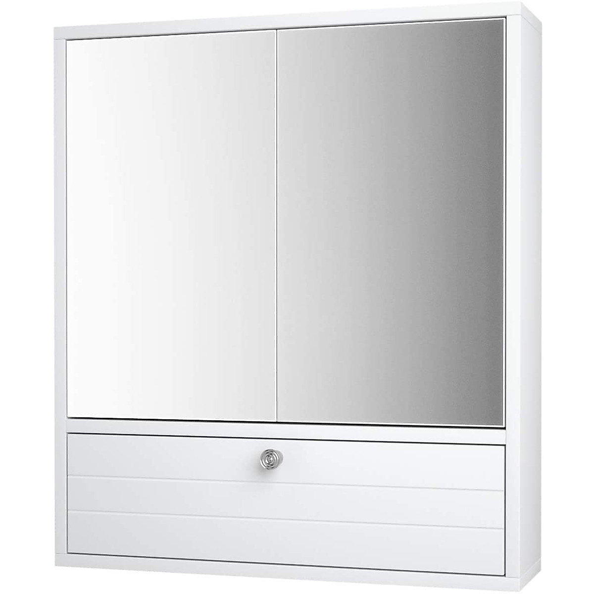 LUARANE Bathroom Medicine Cabinet, Wall Mounted Cabinet with Double Mirror Door Pull-Down Door, Storage Organizer Cabinet with Adjustable Shelf, Mirror Cabinet for Bathroom Living Room, White