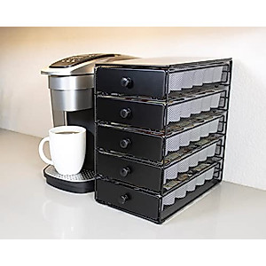 Nifty Coffee Pod Drawer – Black Satin Finish, Compatible with K-Cups, 90 Pod Pack Capacity Rack, 5-Tier Holder, XXL Storage, Stylish Home or Office Kitchen Counter Organizer