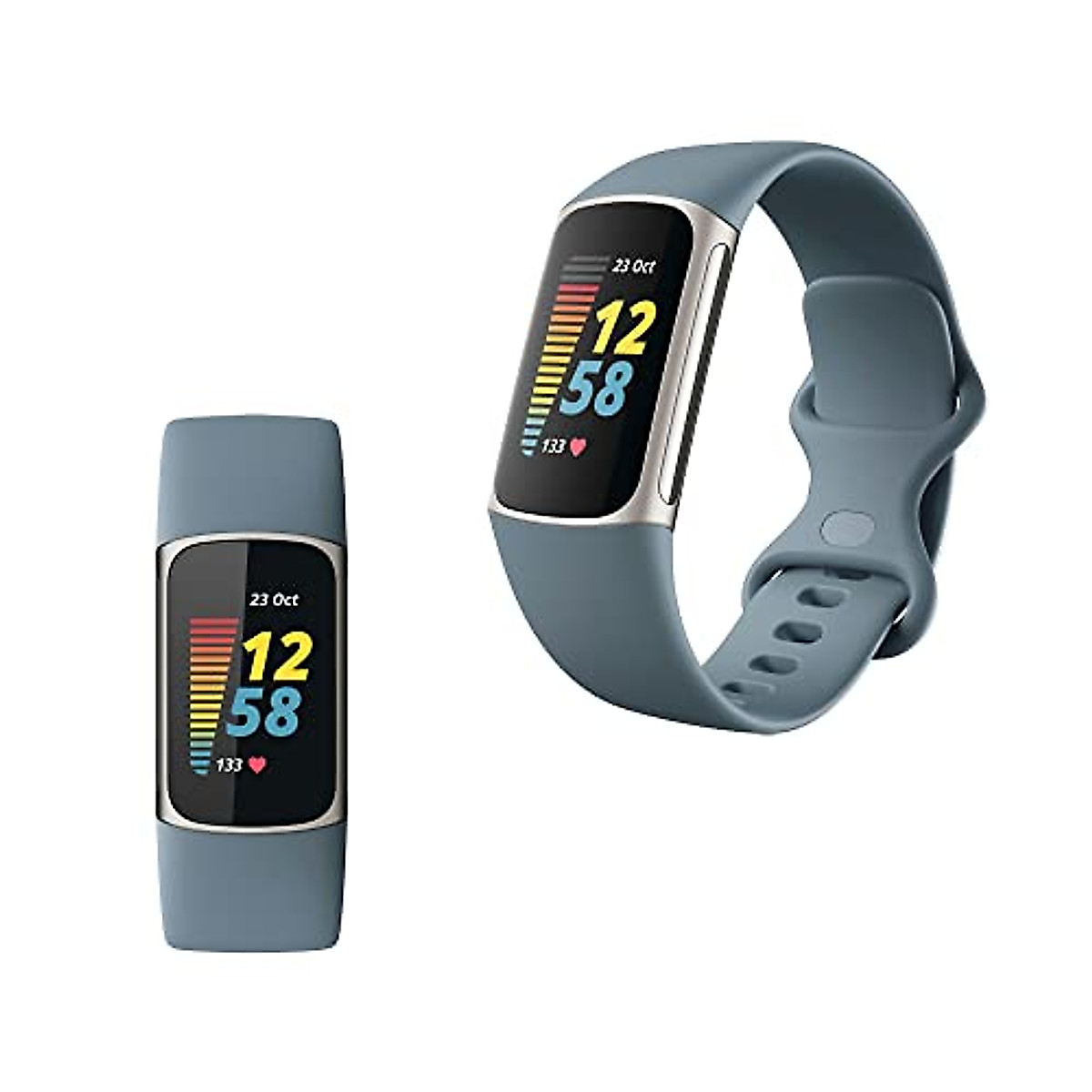 Fitbit Charge 5 Advanced Fitness, Health Tracker with Built-in GPS, Stress Management Tools, Sleep Tracking, 24/7 Heart Rate & More, Platinum, Mineral Blue, One Size S & L Band, Steel Blue (Renewed)