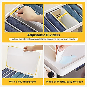 Homde Wardrobe Clothes Organizer for Jeans, 2 Pack 7 Grids Stackable Foldable Closet Drawer Organizer Storage Box Bin for Sweater, Bra, Underwear, T-shirts, Socks, with Cover and Handle, Plastic