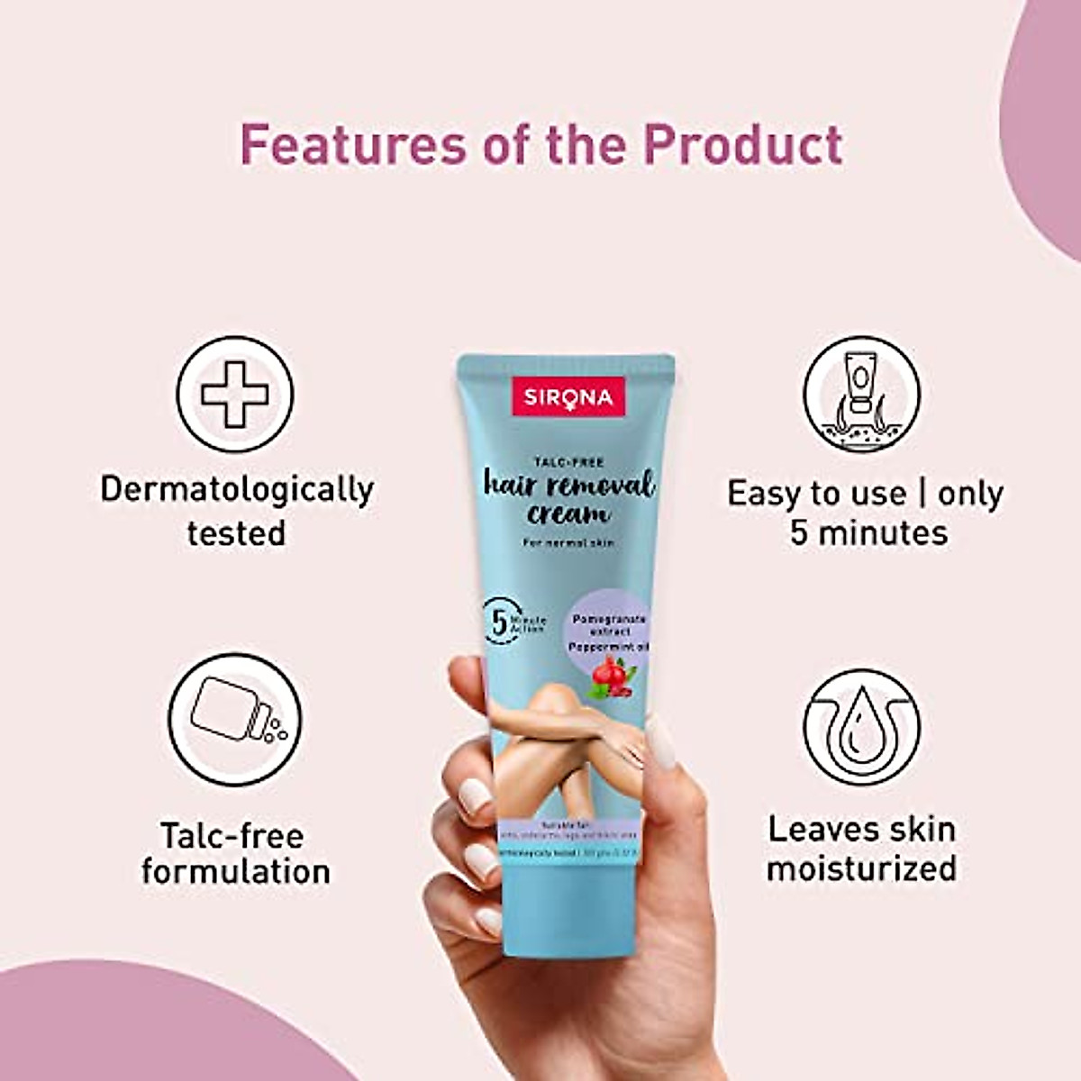 Sirona Hair Removal Cream for Women - 3.38 Fl Oz | with No Talc, No Harmful Chemicals | Ideal for Bikini Line,Underarm, Legs | Dermatologically Tested