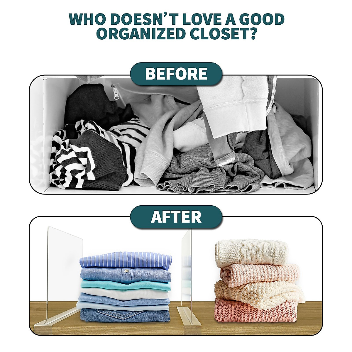 ABOKIM Shelf Dividers for Closet Organization,Clear Acrylic Shelf Dividers for Closets,Closet Shelf Dividers for Wood Shelves,Handbag/Purse/Sweater Organizer for Closet Shelf,6PCS