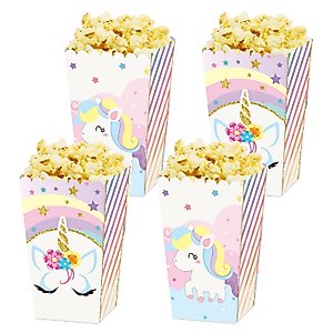 KOWLOON 24PCS Unicorn Popcorn Boxes Snack Box Rainbow Unicorn Theme Birthday Party Favor Popcorn Treat Boxes Candy Cookie Container for Decorations Supplies