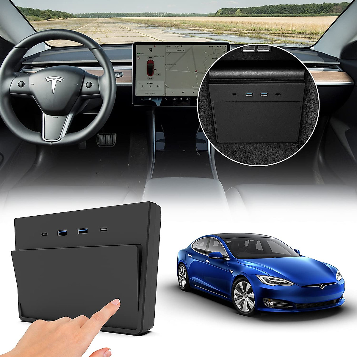 TAPTES USB Hub Gen 2 for Model Y 2020, for Model 3 (June to Oct 2020),Dashcam & Sentry Mode Viewer USB with 5 in 1 Ports for Model Y Accessories 2020