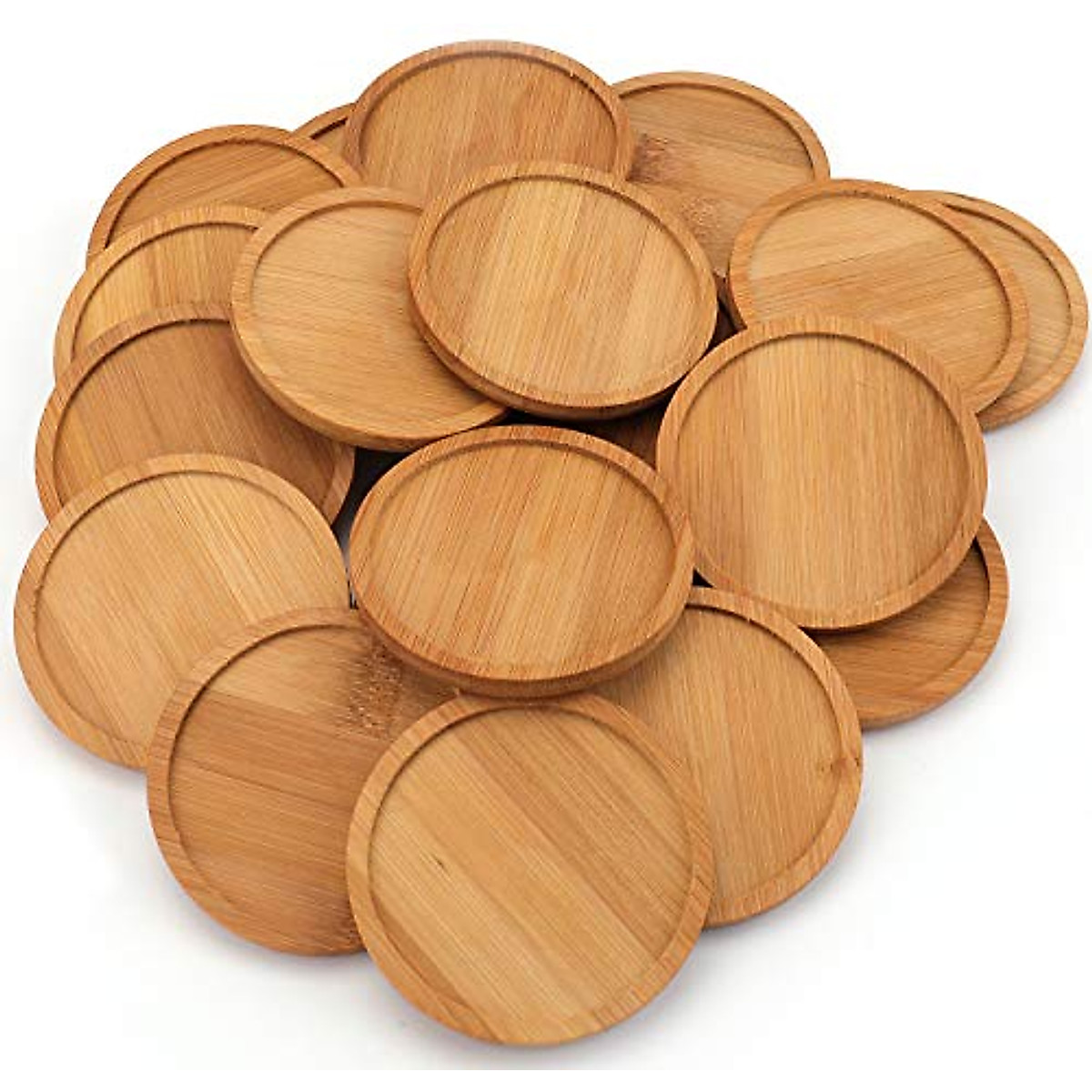 Lawei 20 Pack Bamboo Plant Saucers - 3.34 Inch Round Plant Succulent Pot Tray for Succulent Plant Flower Pot Holding Drainage Water