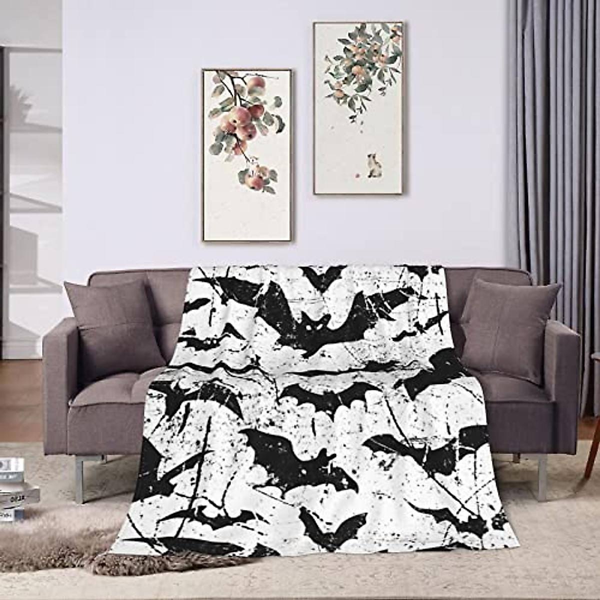 Halloween Bat Throw Blanket Super Soft Warm Bed Blankets for Couch Bedroom Sofa Office Car, All Season Cozy Flannel Plush Blanket for Girls Boys Adults, 60"X50"