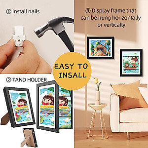 SEONHOKEEN 2 Pack Kids Art Frames, Kids Artwork Frames Changeable Front Opening Kids' Picture Frames for Kids Art Display (BLACK)