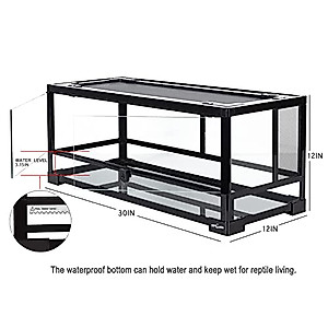 REPTI ZOO Glass Reptile Terrarium 20 Gallon, Front Opening Reptile Tank 30" x 12"x 12" for Reptile Pets Gecko Lizard Snake, Top Screen Ventilation Escape Proof Lid