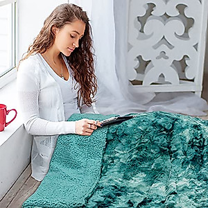 PAVILIA Soft Fuzzy Faux Fur Throw Blanket, Teal Green, Fluffy Furry Warm Sherpa Blanket Fleece Throw for Bed, Sofa, Couch, Decorative Shag Plush Comfy Thick Throw Blanket, 50x60 Inches