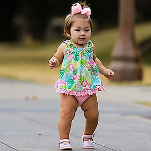 AnnLoren Baby/Toddler Girls Open Back Swing Tank Top with Bow Tropical Design 3-6 Mo