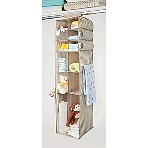 mDesign Long Soft Fabric Over Closet Rod Hanging Storage Organizer with 12 Divided Shelves, Side Pockets for Child/Kids Room or Nursery, Store Diapers, Wipes, Lotions, Toys - Taupe/Natural