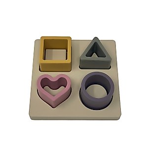 BraveJusticeKidsCo. Early Education Silicone Baby Puzzle | Stacking Building Blocks Toddler Toys (Cream)