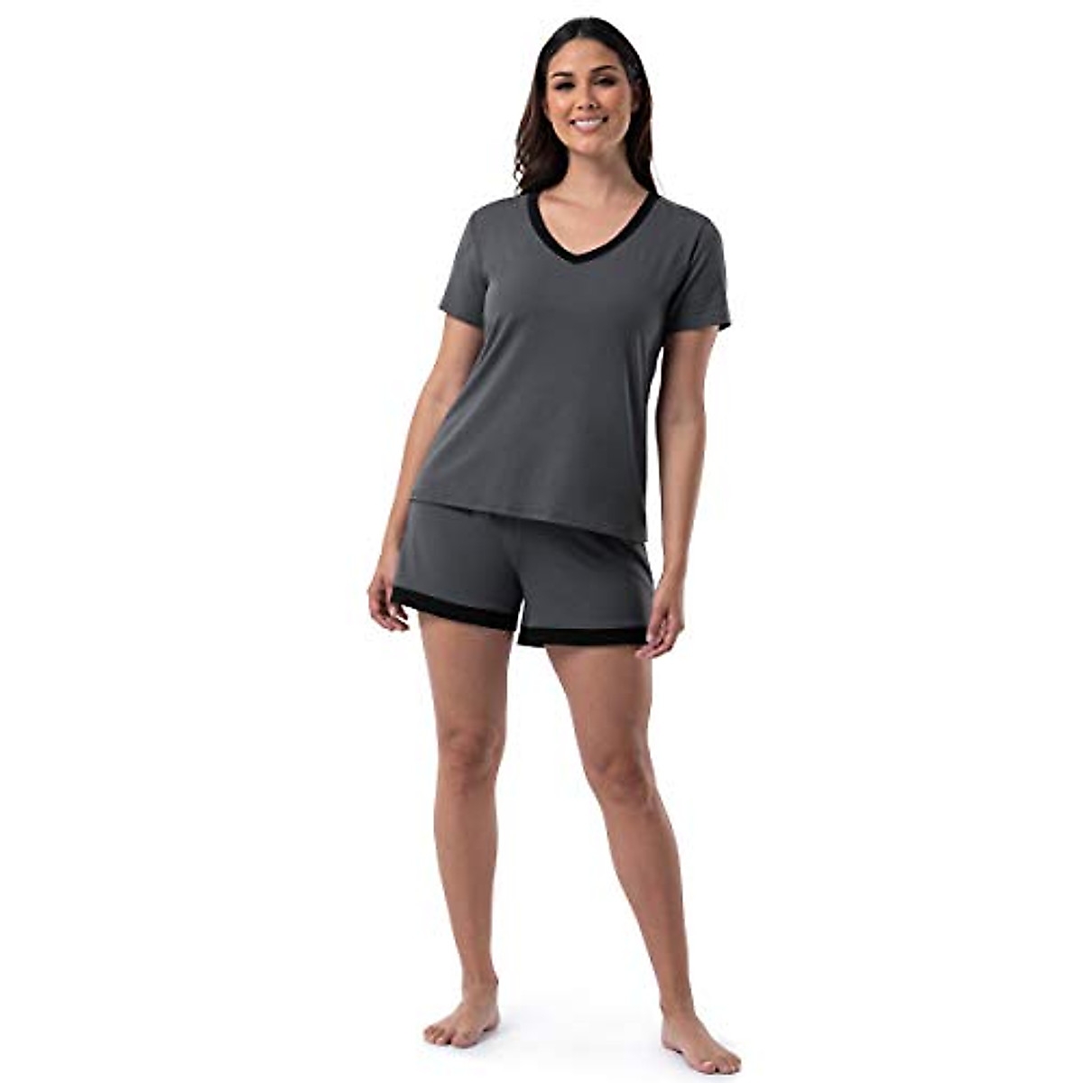 Fruit of the Loom Women's Sleeve Tee and Short 2 Piece Sleep Set, Soft Grey, X-Large