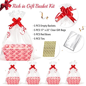 Aoibrloy 5 Pack Valentine's Day Basket For Gifts Empty, 9.8 x 6.5 Inch Pink Empty Gift Basket to Fill, Heart Patterns DIY Gift Basket Empty for Valentine's Day, Birthday, Wedding, Anniversary