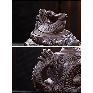 Authentic Yixing Teapot Dragon and Phoenix Tea Pot Big Capacity Purple Clay Tea Set Kettle Kung Fu Teapot (Black)