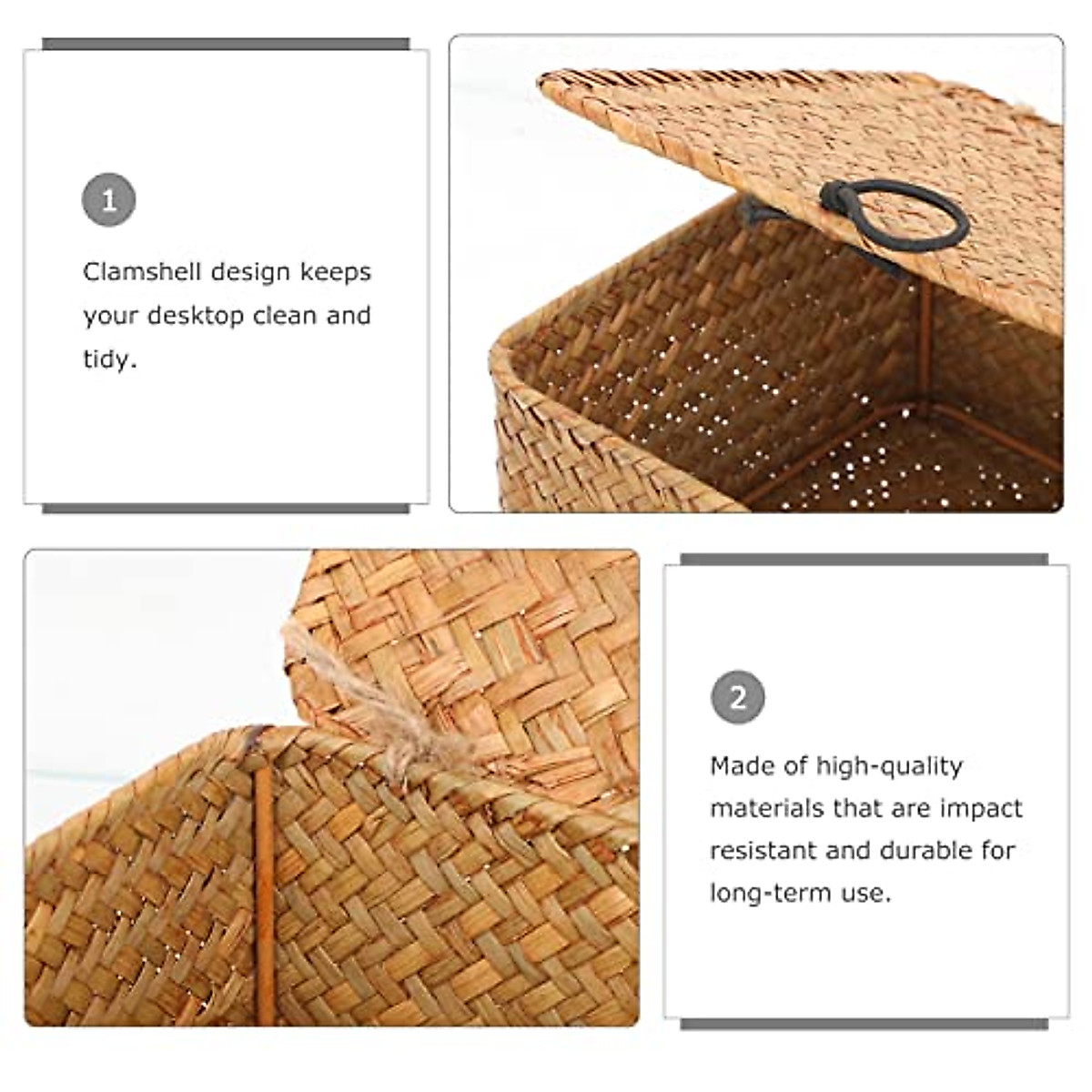 UPKOCH Wicker Baskets with Lids Woven Wicker Storage Bins with Lid Cube Seagrass Storage Bins Rattan Woven Decorative Storage Boxes for Shelves Organizing Toys Clothes