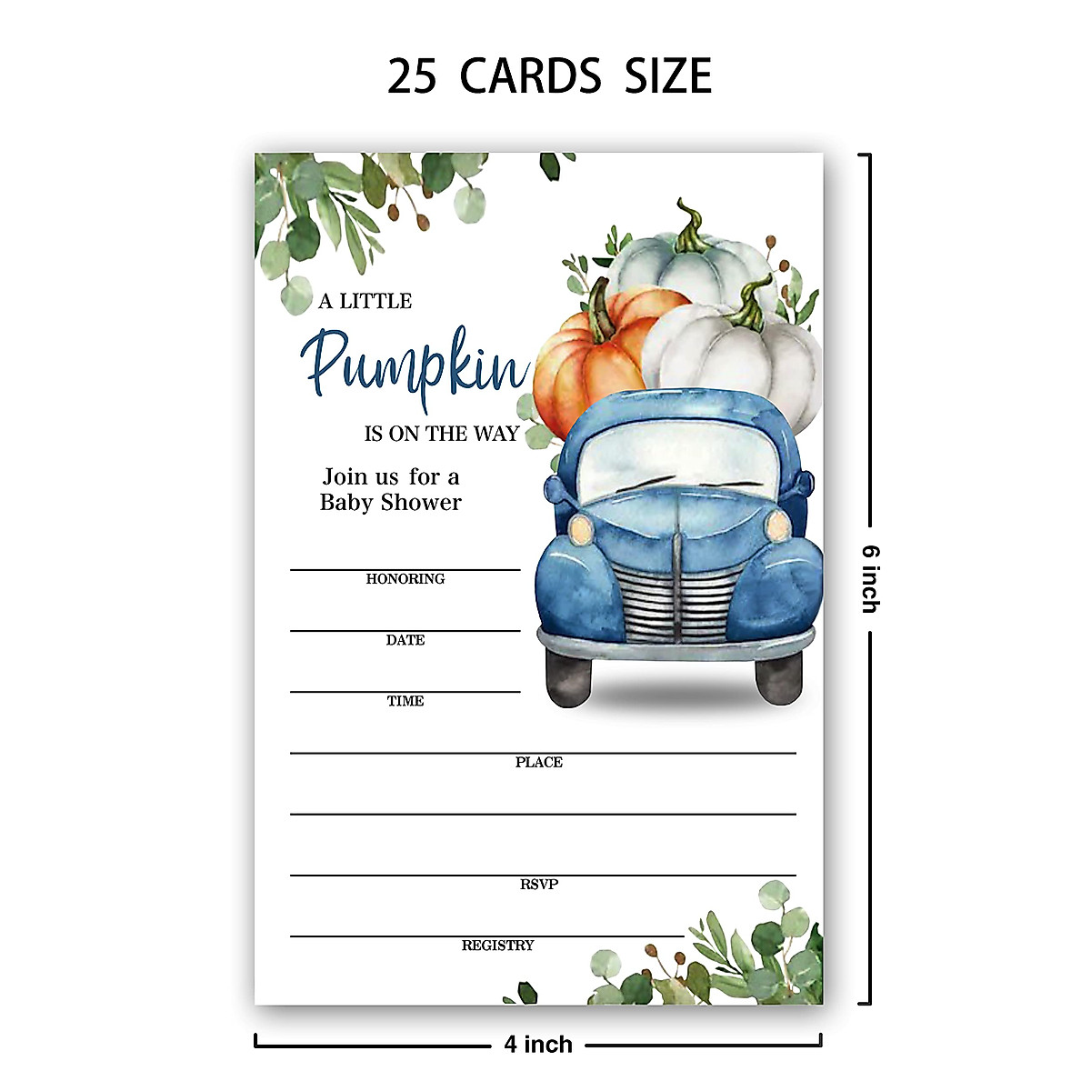 Yuansail Baby Shower Invitation Set, Fill In Invites Cards, Books for Baby, Diaper Raffle, Thank You, Pumpkin, Each Design 25 Cards & Envelopes (Total 100 Cards) – (bb008-taozhuang)