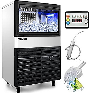 VEVOR 110V Commercial Ice Maker Machine 110LBS/24H with 39LBS Bin, LED Panel, Stainless Steel, Auto Clean, Include Water Filter, Scoop, Connection Hose, Professional Refrigeration Equipment