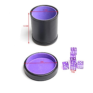 PU Leather Dice Cup with Lid/ Cap, Felt-Lined Dice Shaker Includes 6 Six-Sided Dice for Liars Dice/ Farkle/ Yahtzee/ Board Games