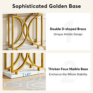 Tribesigns Gold Console Table, 39 Inch Entry Sofa Table with Double D-Shaped Metal Base, Contemporary Accent Table with Faux Marble Veneer for Entryway, Hallway, Entrance, Living Room